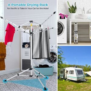 Drying Natural Clothes Airer Outdoor Portable 4-arm Aluminum Drying Rack w/Ground Stake, Carry Bag, 28-Lines with 65 ft. Umbrella Clothesline