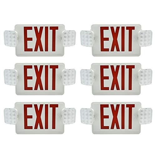 Ainfox 6 Pack LED Exit Sign Emergency Wall Light, UL Listed- LED Combo Emergency EXIT Sign with 2 Head Lights and Back -up Letter Cover (red/6pack)