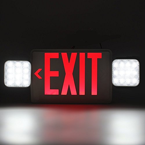 Ainfox 6 Pack LED Exit Sign Emergency Wall Light, UL Listed- LED Combo Emergency EXIT Sign with 2 Head Lights and Back -up Letter Cover (red/6pack)