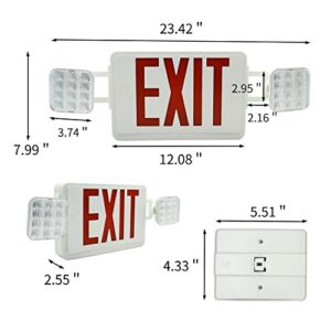 Ainfox 6 Pack LED Exit Sign Emergency Wall Light, UL Listed- LED Combo Emergency EXIT Sign with 2 Head Lights and Back -up Letter Cover (red/6pack)