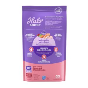 Halo Holistic Kitten Food Dry , Grain Free Wild - caught Salmon and Whitefish Recipe, Complete Digestive Health , Dry Cat Food Bag , Kitten Formula, 6-lb Bag