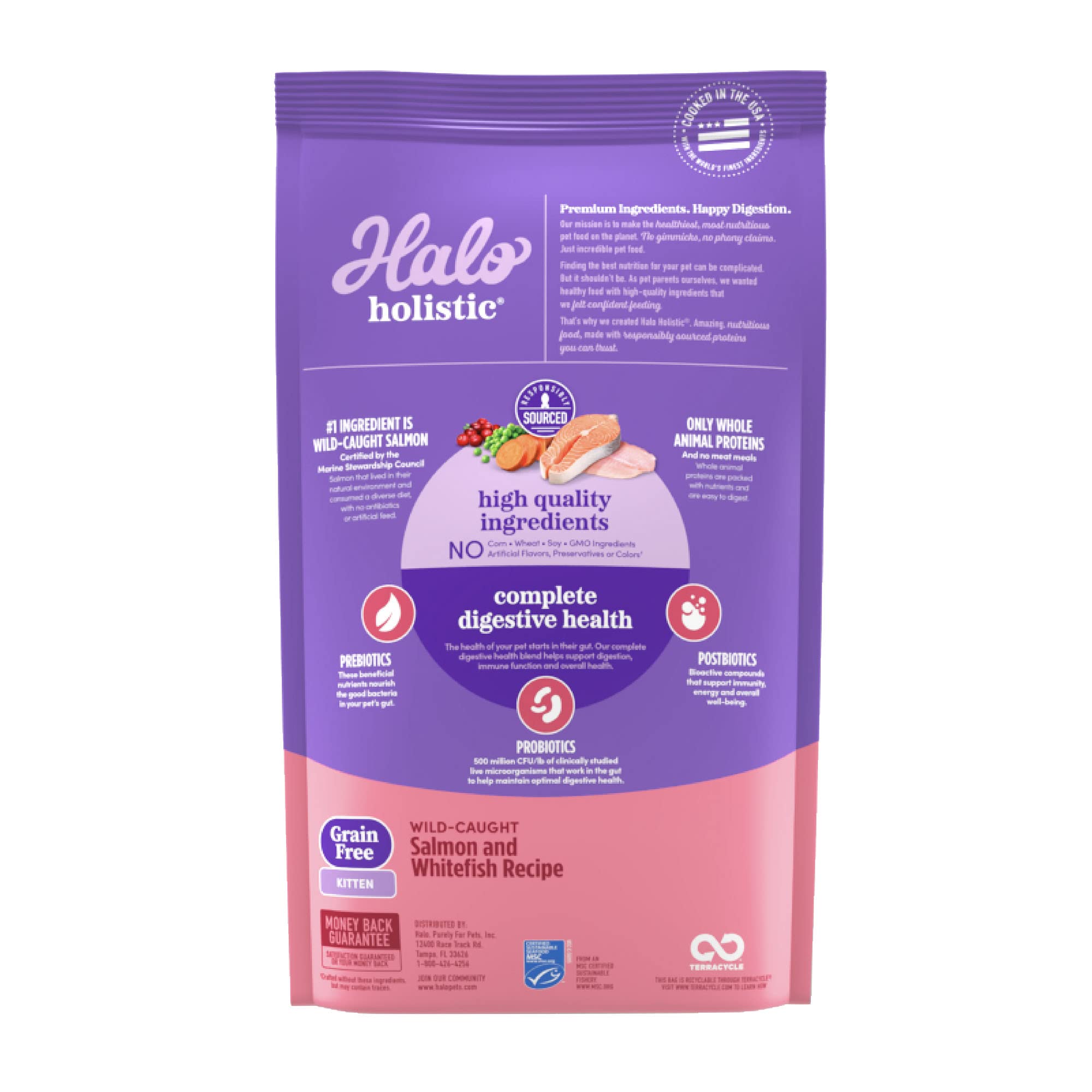 Halo Holistic Kitten Food Dry , Grain Free Wild - caught Salmon and Whitefish Recipe, Complete Digestive Health , Dry Cat Food Bag , Kitten Formula, 6-lb Bag