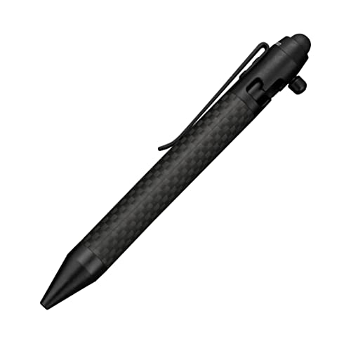 Cool Hand 4.9'' Carbon Fiber Bolt Action Pen Stylus for Touch Screen, Ballpoint Ink Refillable, Compact Size, Skelton Out Deep Pocket Clip for Easy Carring