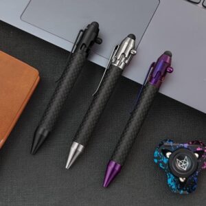 Cool Hand 4.9'' Carbon Fiber Bolt Action Pen Stylus for Touch Screen, Ballpoint Ink Refillable, Compact Size, Skelton Out Deep Pocket Clip for Easy Carring