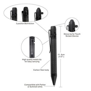 Cool Hand 4.9'' Carbon Fiber Bolt Action Pen Stylus for Touch Screen, Ballpoint Ink Refillable, Compact Size, Skelton Out Deep Pocket Clip for Easy Carring