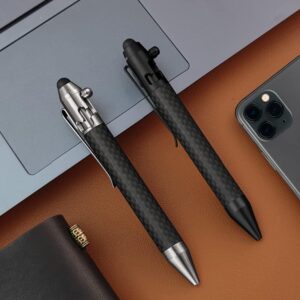 Cool Hand 4.9'' Carbon Fiber Bolt Action Pen Stylus for Touch Screen, Ballpoint Ink Refillable, Compact Size, Skelton Out Deep Pocket Clip for Easy Carring