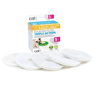 catit triple action water fountain filters, replacement cat drinking fountain filters, 5 pack