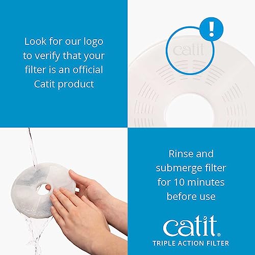 Catit Triple Action Water Fountain Filters, Replacement Cat Drinking Fountain Filters, 5 Pack