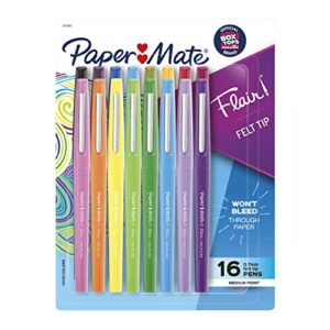 paper mate flair felt tip pens, medium point (0.7mm), assorted colors, 16 count