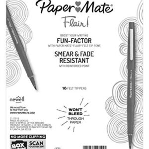 Paper Mate Flair Felt Tip Pens, Medium Point (0.7mm), Assorted Colors, 16 Count