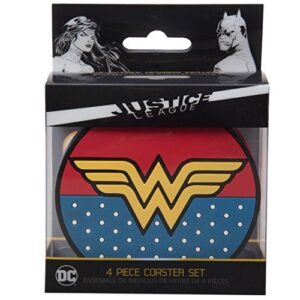 Justice League Super Hero Coasters, Set of 4 - Batman, Superman, Wonder Woman, The Flash - Fathers Day DC Comics Gift - PVC