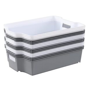 Ramddy 6-pack Plastic Satcking Storage Bin, Shallow Stackable Basket Tray