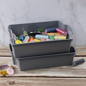 Ramddy 6-pack Plastic Satcking Storage Bin, Shallow Stackable Basket Tray