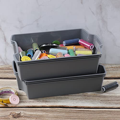 Ramddy 6-pack Plastic Satcking Storage Bin, Shallow Stackable Basket Tray