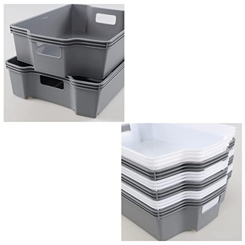 Ramddy 6-pack Plastic Satcking Storage Bin, Shallow Stackable Basket Tray