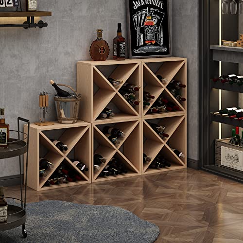 JAXPETY 24 Bottle Wine Rack Holder Compact Cellar Cube Bar Storage Kitchen Decor Wood Display Home,Natural