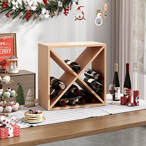 JAXPETY 24 Bottle Wine Rack Holder Compact Cellar Cube Bar Storage Kitchen Decor Wood Display Home,Natural