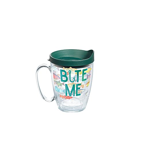 Tervis Bite Me Bait Tumbler with Wrap and Hunter Green Lid 16oz Mug, Clear