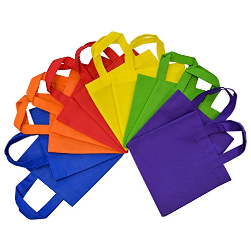 Small Tote Bags for Kids - 12 Pack 8x8 Inch Small Fabric Gift Bags with Handles, Multi Color Cloth Fabric Reusable Totes Bulk, Neon Party Favor bags for Kids Birthdays Parties, Gifts, Goodies, Treats, Candy