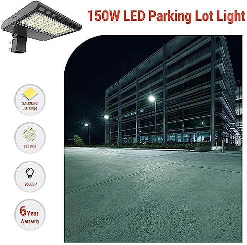 Adiding 150W LED Parking Lot Lights 19500LM LED Dusk to Dawn Outdoor Lighting-600W HID/HPS Equiv Shoebox Area Street Light UL DLC Certified IP66 Pole Bright Area Light with Photocell Sensor