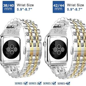 PUGO TOP Bands Replacement for apple watch 38mm Series 3 2 1 40mm Series 6 5 4 SE 41mm Series 7, Stainless Steel iWatch iPhone Watch Bracelet 2 Tones for Men Women(38mm/40mm/41mm, Gold)