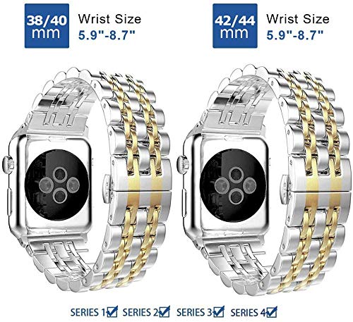 PUGO TOP Bands Replacement for apple watch 38mm Series 3 2 1 40mm Series 6 5 4 SE 41mm Series 7, Stainless Steel iWatch iPhone Watch Bracelet 2 Tones for Men Women(38mm/40mm/41mm, Gold)