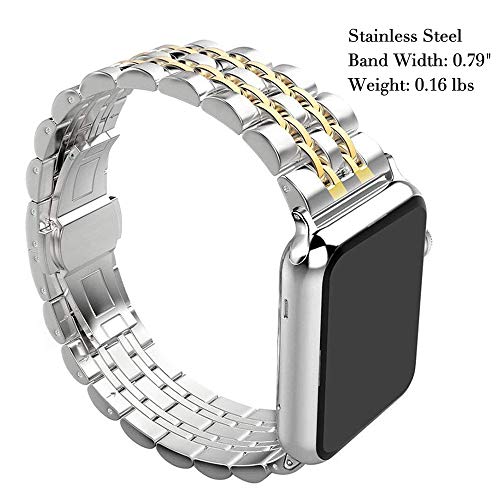 PUGO TOP Bands Replacement for apple watch 38mm Series 3 2 1 40mm Series 6 5 4 SE 41mm Series 7, Stainless Steel iWatch iPhone Watch Bracelet 2 Tones for Men Women(38mm/40mm/41mm, Gold)