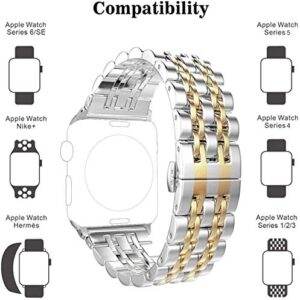 PUGO TOP Bands Replacement for apple watch 38mm Series 3 2 1 40mm Series 6 5 4 SE 41mm Series 7, Stainless Steel iWatch iPhone Watch Bracelet 2 Tones for Men Women(38mm/40mm/41mm, Gold)