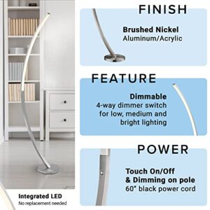 Catalina Lighting Mid-Century Modern Dimmable 4-Way Touch Arc LED Floor Lamp, 69.25", Silver