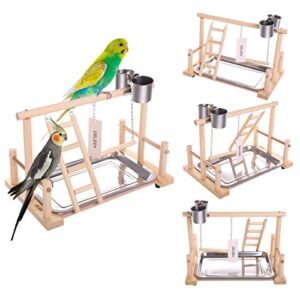 qbleev bird's stand playground climb wooden perches (bird stand(14.4" l * 9" w *9.7" h))