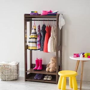 IRIS USA Open Wood Clothing Costume Garment Hanging Rack Armoire Wardrobe Dresser Organizer with Shoe Shelves and Side Hook, for Nursery, Kids Room, Closet, Dress-Up Center, Small Spaces, Brown