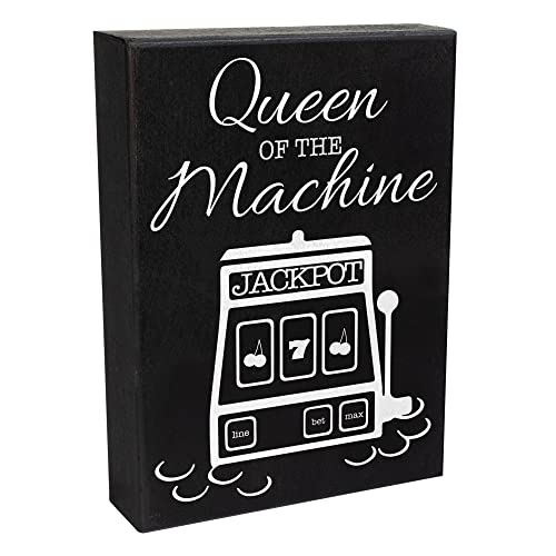 JennyGems Casino Lover Gift, Queen Of the Machine Wooden Sign, Slot Machine Sign, Shelf Decor and Wall Hanging, Made in USA