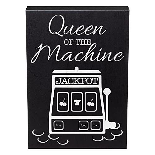 JennyGems Casino Lover Gift, Queen Of the Machine Wooden Sign, Slot Machine Sign, Shelf Decor and Wall Hanging, Made in USA