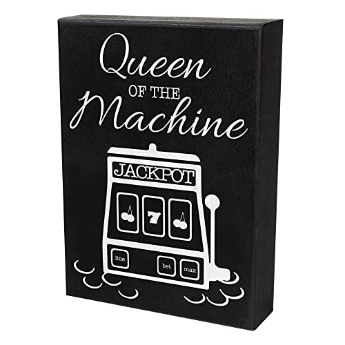 JennyGems Casino Lover Gift, Queen Of the Machine Wooden Sign, Slot Machine Sign, Shelf Decor and Wall Hanging, Made in USA