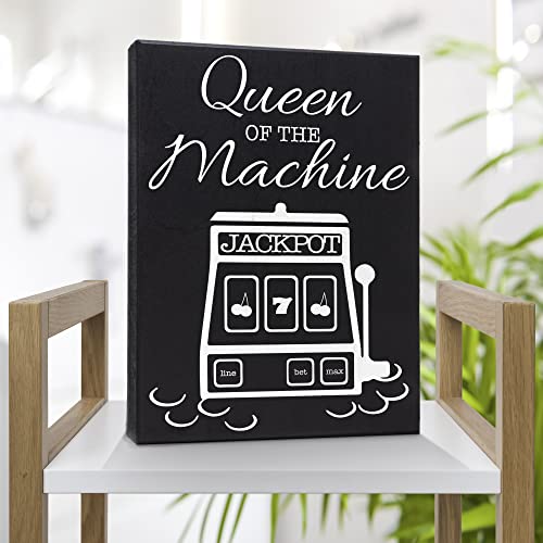 JennyGems Casino Lover Gift, Queen Of the Machine Wooden Sign, Slot Machine Sign, Shelf Decor and Wall Hanging, Made in USA