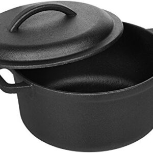 Amazon Basics Pre-Seasoned Cast Iron Round Dutch Oven with Dual Handles, 2-Quart, Black