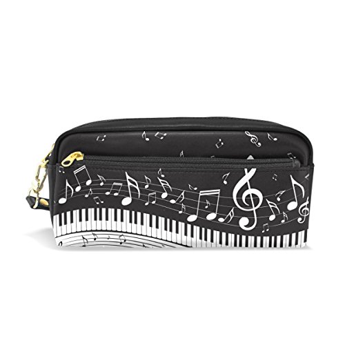 ALAZA Black Music Note Piano PU Leather Pen Pencil Case Pouch Case Makeup Cosmetic Travel School Bag