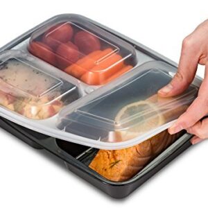 Ez Prepa 25 Pack 32oz 3 Compartment Meal Prep Containers with Lids -Food Storage Containers Plastic, Bento Box, Lunch Containers, Microwavable, Freezer and Dishwasher Safe, Food Containers