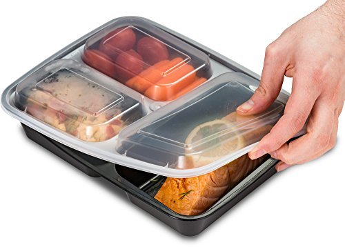 Ez Prepa 25 Pack 32oz 3 Compartment Meal Prep Containers with Lids -Food Storage Containers Plastic, Bento Box, Lunch Containers, Microwavable, Freezer and Dishwasher Safe, Food Containers