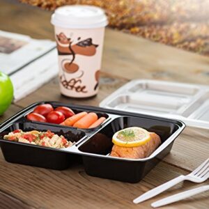 Ez Prepa 25 Pack 32oz 3 Compartment Meal Prep Containers with Lids -Food Storage Containers Plastic, Bento Box, Lunch Containers, Microwavable, Freezer and Dishwasher Safe, Food Containers