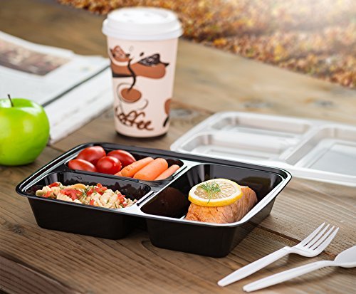 Ez Prepa 25 Pack 32oz 3 Compartment Meal Prep Containers with Lids -Food Storage Containers Plastic, Bento Box, Lunch Containers, Microwavable, Freezer and Dishwasher Safe, Food Containers