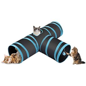 co-z 3 way cat rabbit tunnel tube, collapsible crinkle pet tunnels cats accessories with toy ball peek hole, roomy and tear resistant indoor outdoor pet toy play tunnel for kitty bunny puppy