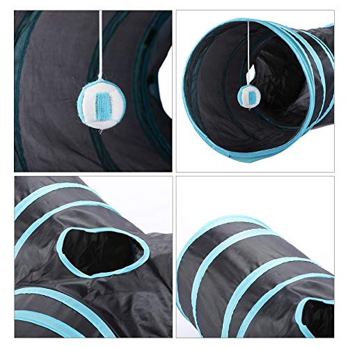 CO-Z 3 Way Cat Rabbit Tunnel Tube, Collapsible Crinkle Pet Tunnels Cats Accessories with Toy Ball Peek Hole, Roomy and Tear Resistant Indoor Outdoor Pet Toy Play Tunnel for Kitty Bunny Puppy