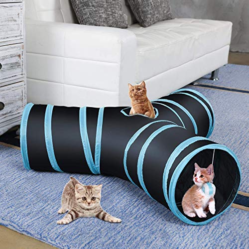 CO-Z 3 Way Cat Rabbit Tunnel Tube, Collapsible Crinkle Pet Tunnels Cats Accessories with Toy Ball Peek Hole, Roomy and Tear Resistant Indoor Outdoor Pet Toy Play Tunnel for Kitty Bunny Puppy