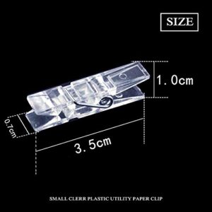 BronaGrand 50pcs Small Clear Plastic Utility Paper Clip, Clothespins Clip, Clothes Line Clips,Photo Clips 3.5x0.7x1cm