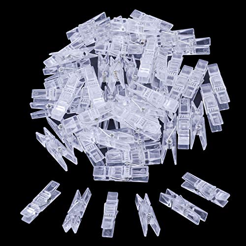 BronaGrand 50pcs Small Clear Plastic Utility Paper Clip, Clothespins Clip, Clothes Line Clips,Photo Clips 3.5x0.7x1cm