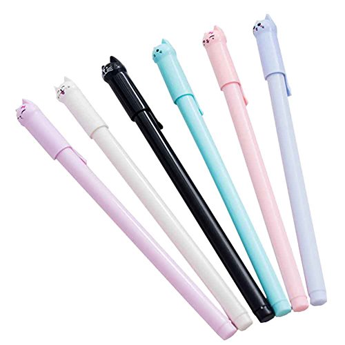 CHUANGLI 6PCS Cute Cat Pens Kawaii 0.5mm Black Ball Point Gel Pen for School Office Supplies