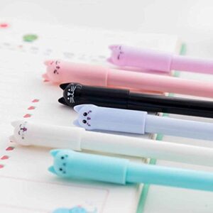 CHUANGLI 6PCS Cute Cat Pens Kawaii 0.5mm Black Ball Point Gel Pen for School Office Supplies