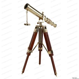 vintage brass telescope on tripod stand use df lens antique desktop telescope for home decor & table accessory nautical spyglass telescope for navy and outdoor adventure.