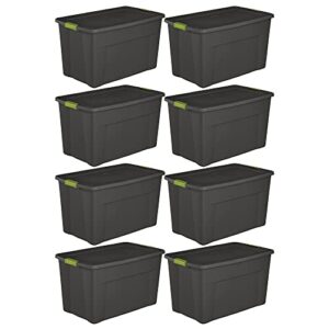 sterilite stackable 35 gallon storage tote box with latching container lid for home and garage space saving organization, gray (8 pack)